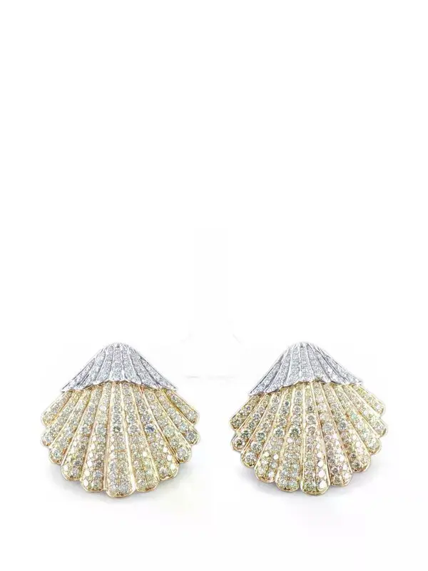 HYT JEWELRY Yellow And White Diamond Shell Earrings - Gold