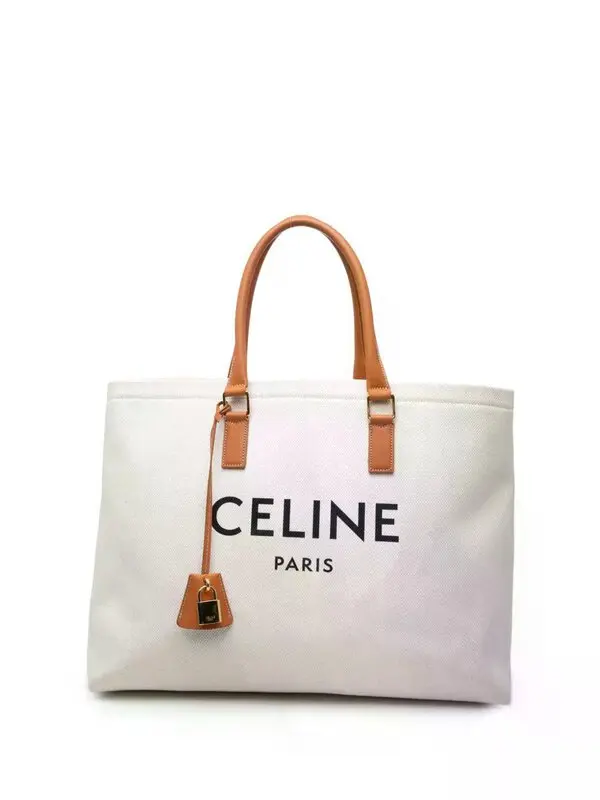 Celine 2019 Small Canvas Logo Print Horizontal Cabas Tote Bag - Brown