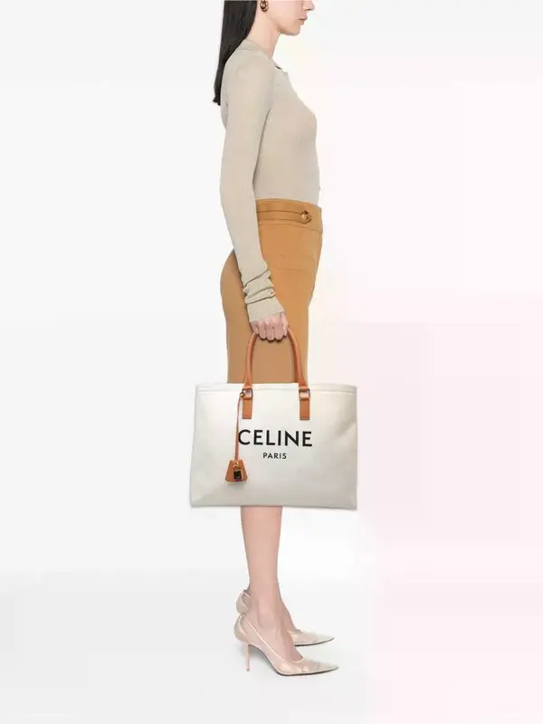 Celine 2019 Small Canvas Logo Print Horizontal Cabas Tote Bag