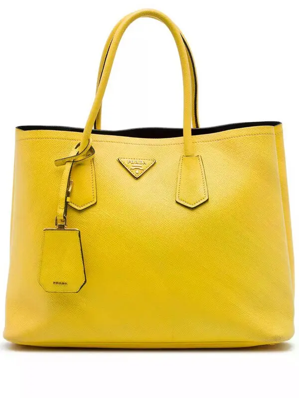Prada 2010-2026 Medium Saffiano Cuir Double Satchel - Yellow