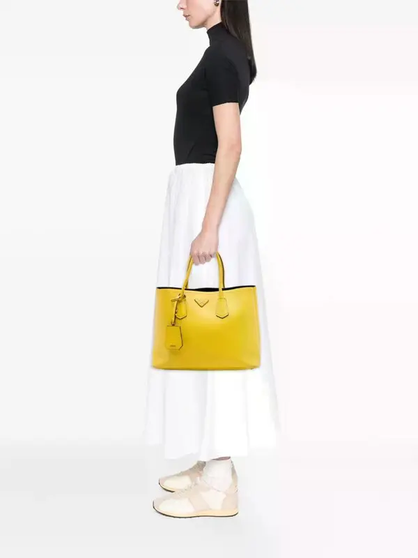 Prada Saffiano Cuir Double Satchel - Yellow