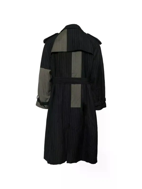 Y’s Pinstripe-pattern Single-breasted Trench Coat - Black