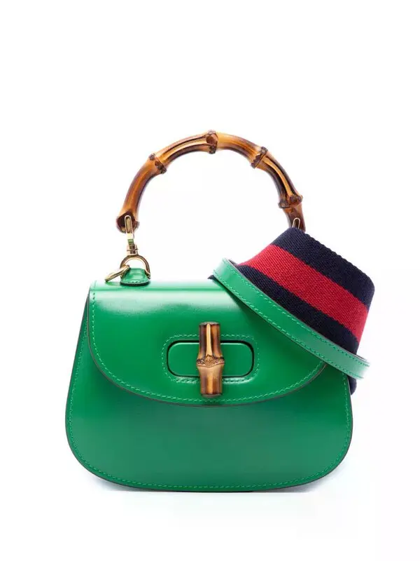 Gucci 2016-2026 Mini Calfskin 1947 Bamboo Top Handle Bag Satchel - Green