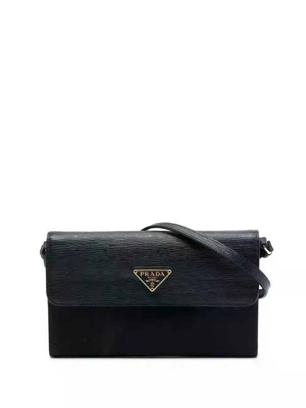 Prada 2000-2013 Vitello Move And Tessuto Wallet On Strap Crossbody Bag - Black