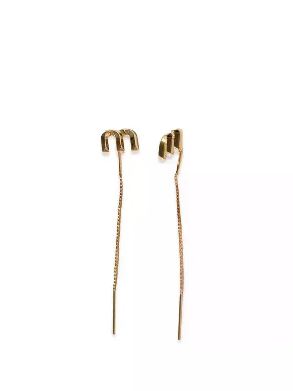 Miu Miu Metal Drop Earrings With Logo Detail - Gold