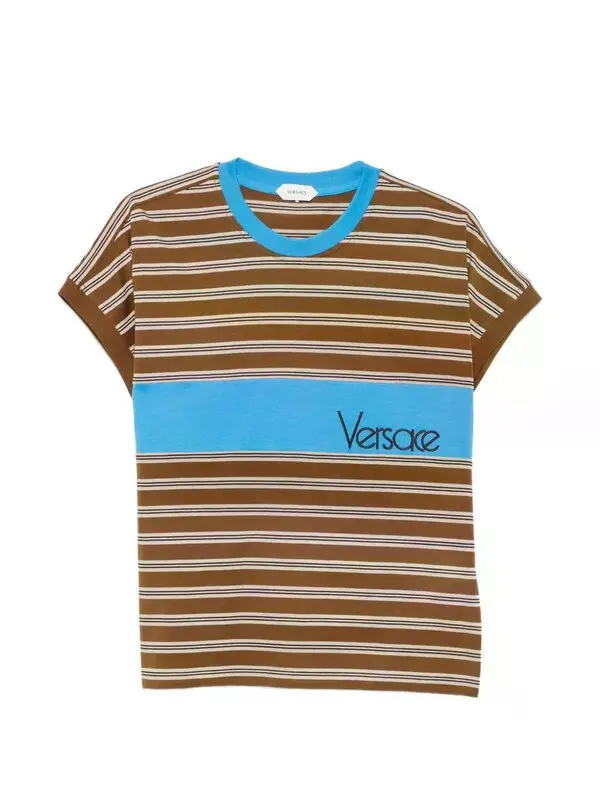 Versace Logo-embroidered Striped T-shirt - Brown