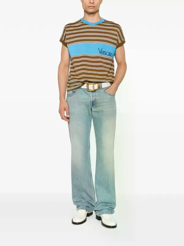 Versace Logo-embroidered Striped T-shirt