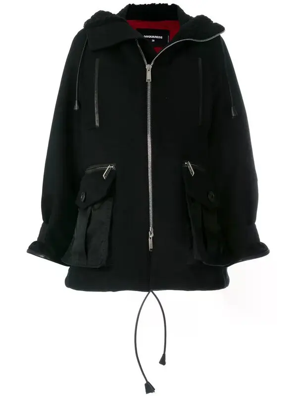 Dsquared2 Shearling Lined Hooded Coat - Black