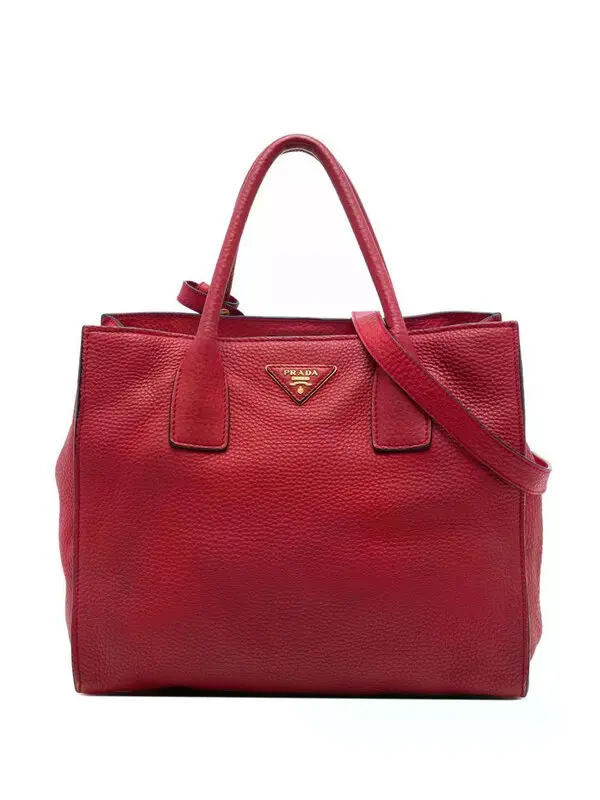 Prada 2013-2026 Vitello Daino Open Convertible Tote Satchel - Red