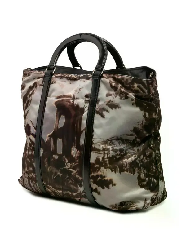 Prada 2013-2026 Tessuto New York Street Templi Print Convertible Tote Satchel - Brown