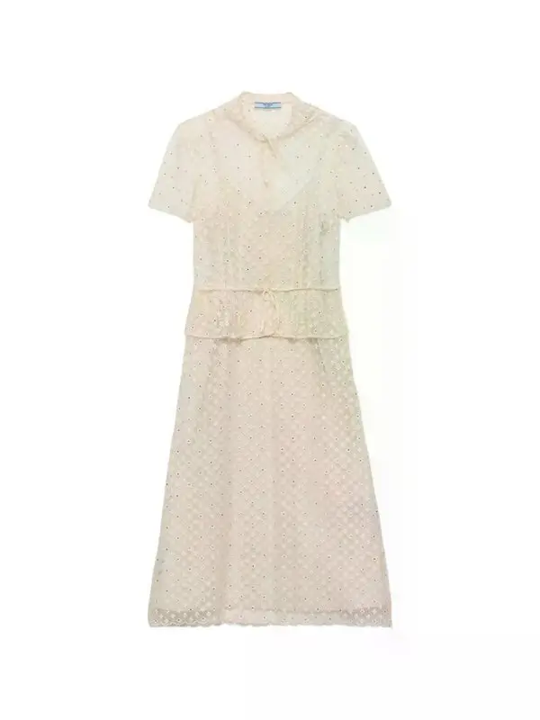 Prada Embroidered Lace Dress - Neutrals