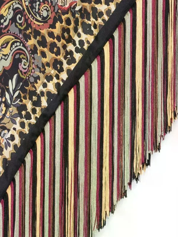 Etro Paisley Leopard-print Fringe Scarf - Black