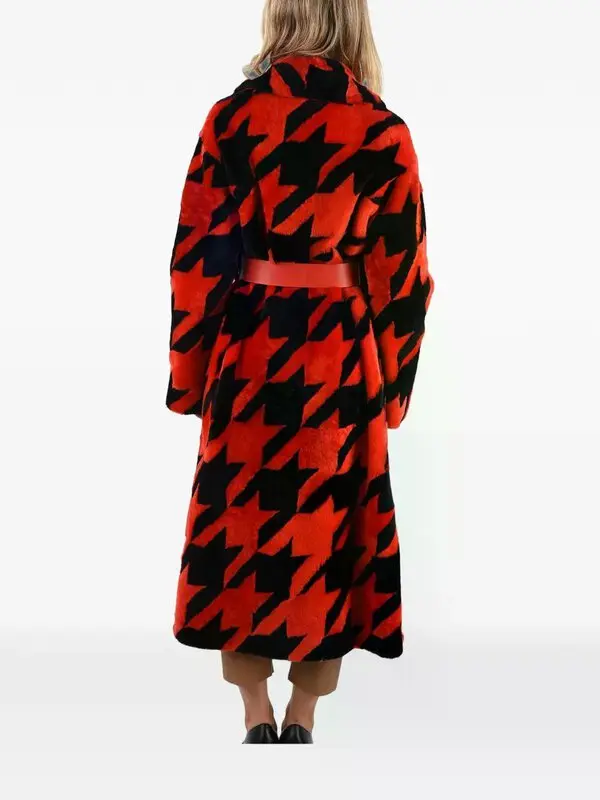 Drome Belted Houndstooth Shearling Coat