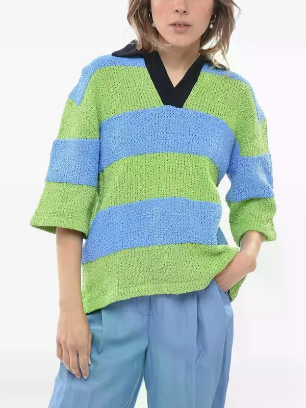 Sunnei Striped Polo-collar Top