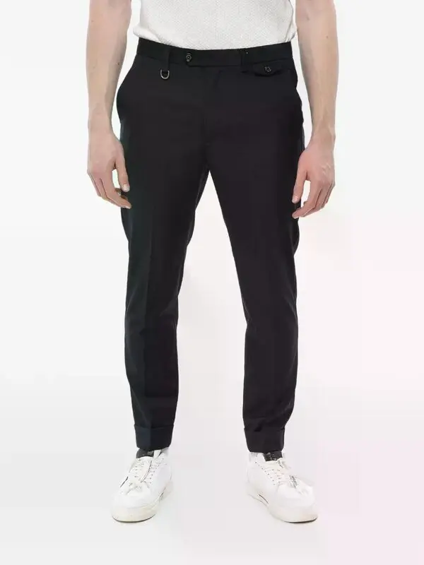 PAOLO PECORA Navy Blue Trousers With Turn-up Cuffs - Black