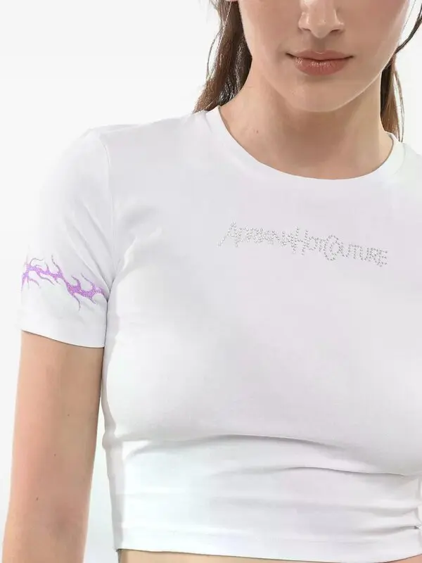 ADRIANA HOT COUTURE Rhinestone Logo Cropped T-shirt