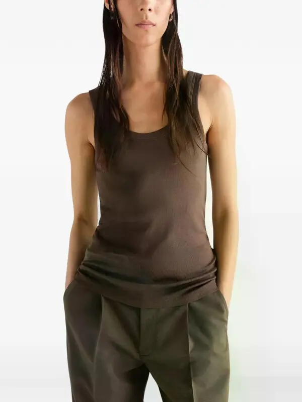LEMAIRE Ribbed Tank Top In Jersey - Brown