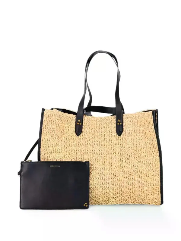 Jérôme Dreyfuss Large Raffia Tote Bag With Leather Trim - Neutrals