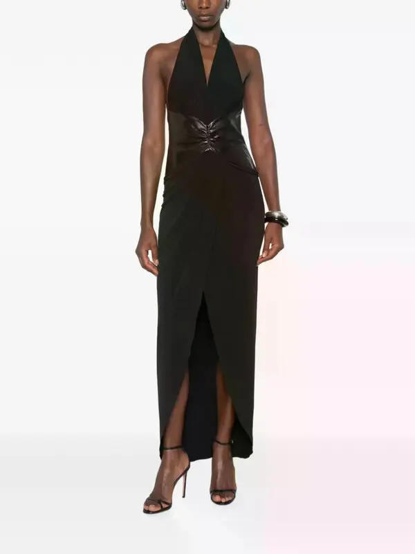 Andamane Halterneck Dress With Leather Paneling
