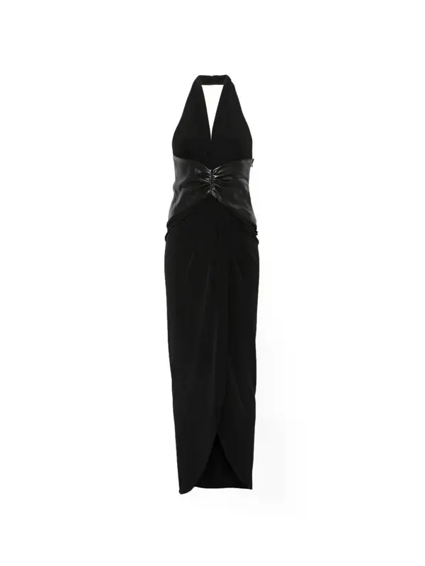 Andamane Halterneck Dress With Leather Paneling - Black