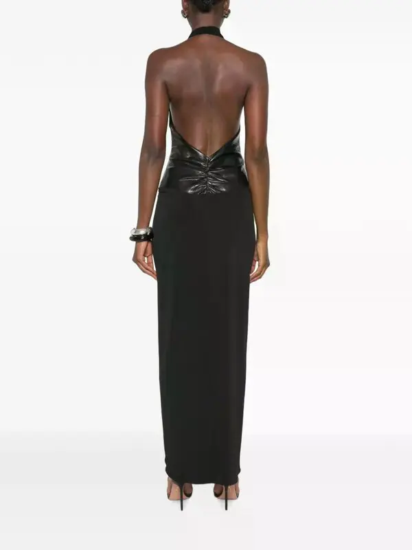 Andamane Halterneck Dress With Leather Paneling