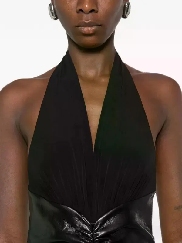 Andamane Halterneck Dress With Leather Paneling