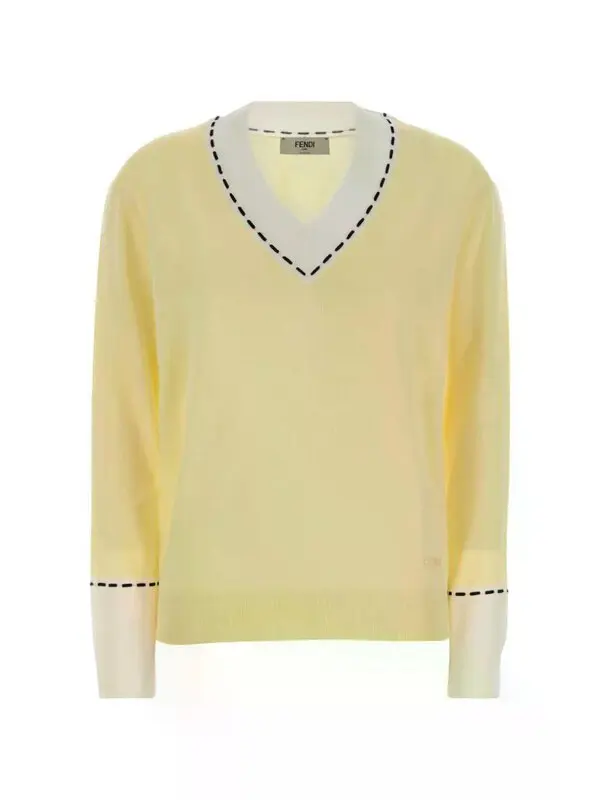 Fendi Selleria Contrast-stitch V-neck Sweater - Yellow