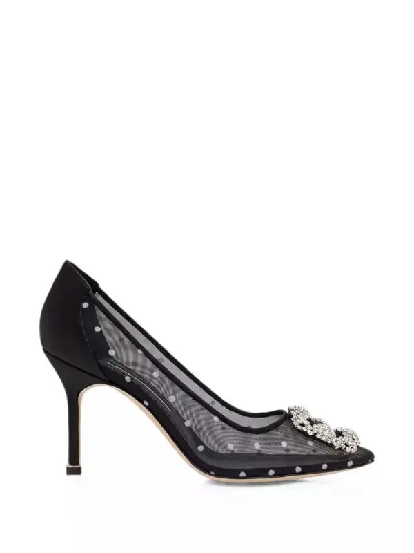 Manolo Blahnik Hangisi Polka-dot Mesh Pumps - Black