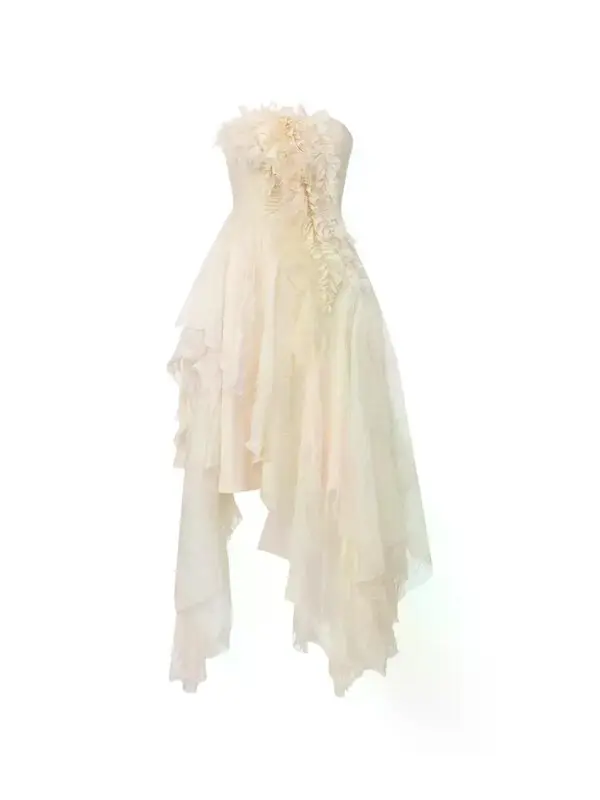 ELYWOOD Ruffled Layered Asymmetric Dress - White
