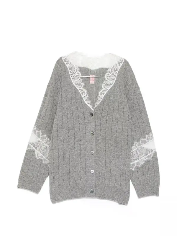 FETICO Hairy-lace Paneled Cardigan - Grey