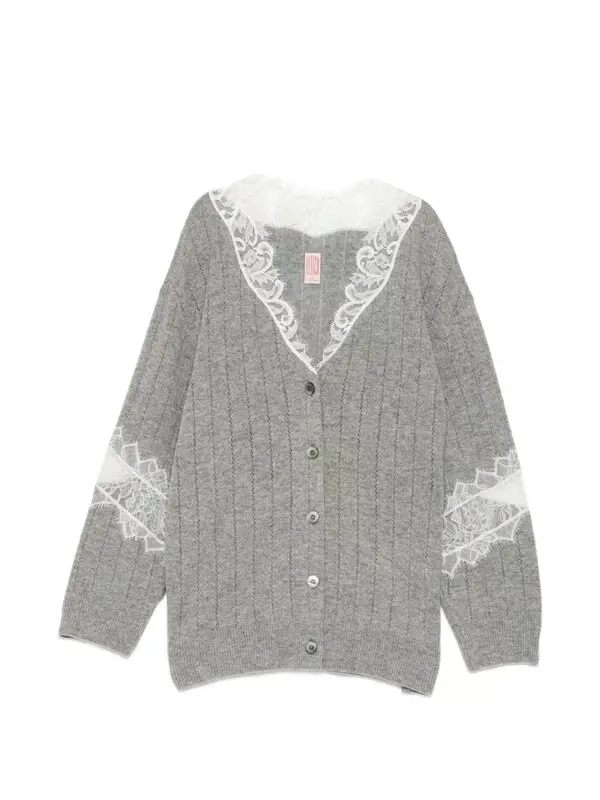 FETICO Hairy-lace Paneled Cardigan - Grey