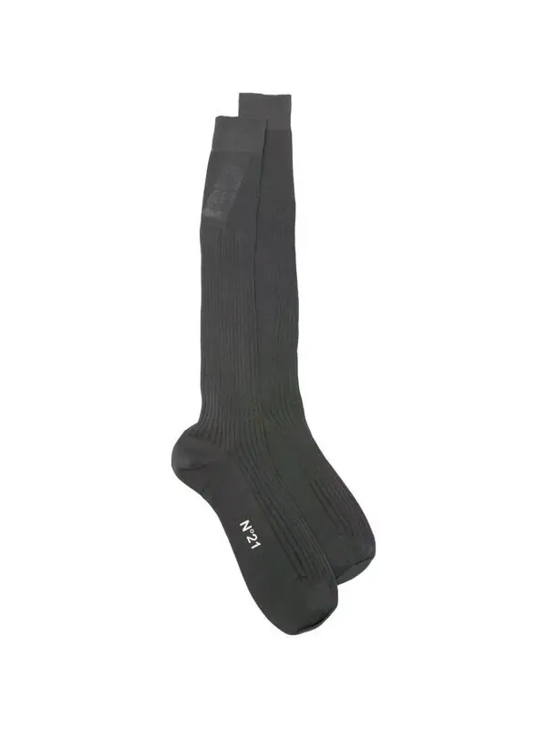 N°21 Ribbed-knit Logo-print Socks - Grey