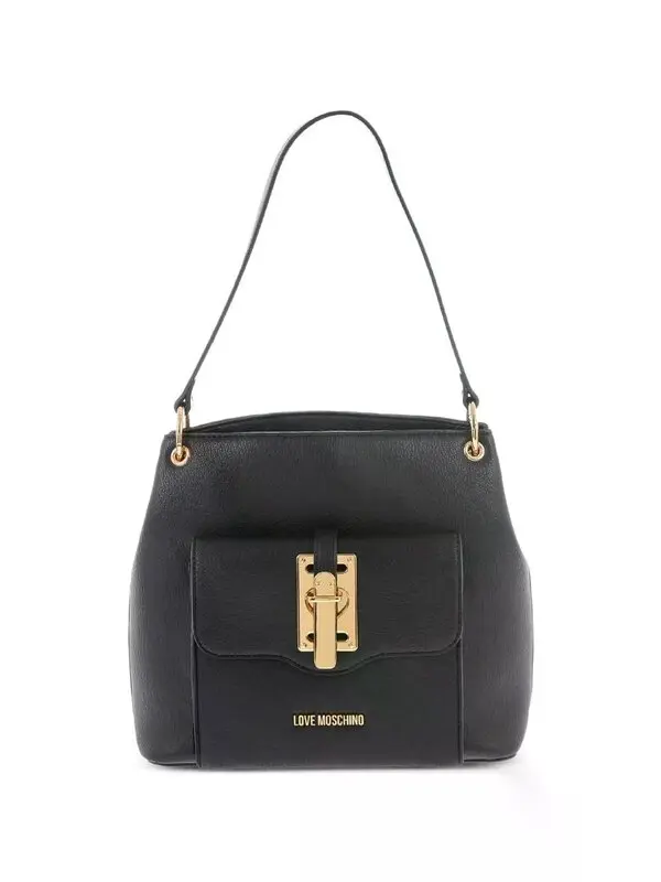 Moschino Grained-effect Logo Plaque Shoulder Bag - Black