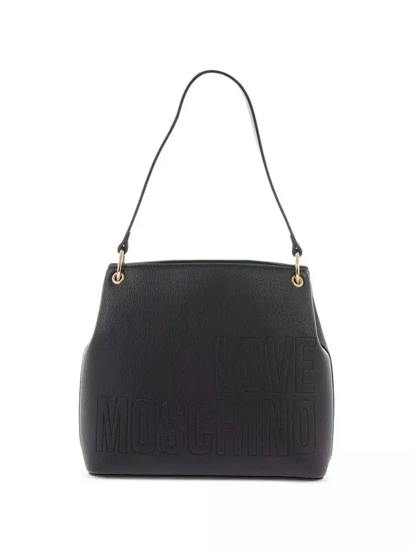 Moschino Grained-effect Logo Plaque Shoulder Bag - Black