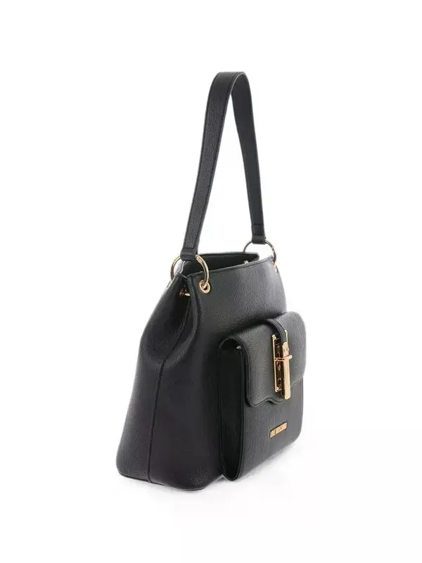 Moschino Grained-effect Logo Plaque Shoulder Bag - Black