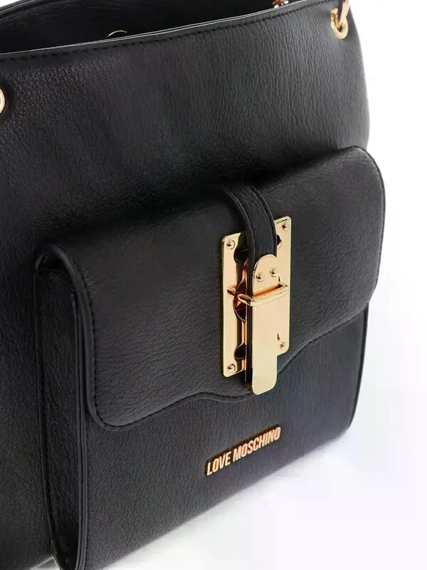 Moschino Grained-effect Logo Plaque Shoulder Bag - Black