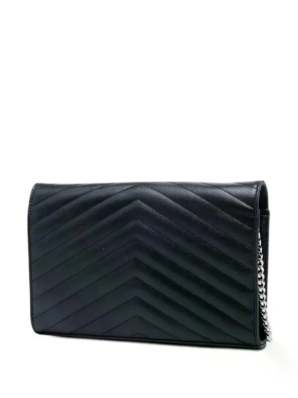 Saint Laurent Grain De Poudre Chevron Cassandre Envelope Chain Wallet Crossbody Bag - Black
