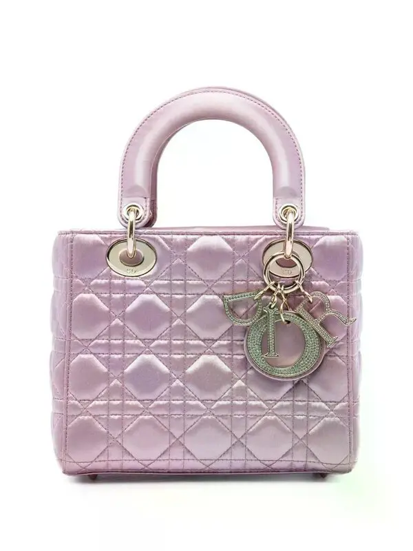 Dior 2019 Small Satin Cannage Swarovski Lady Satchel - Pink