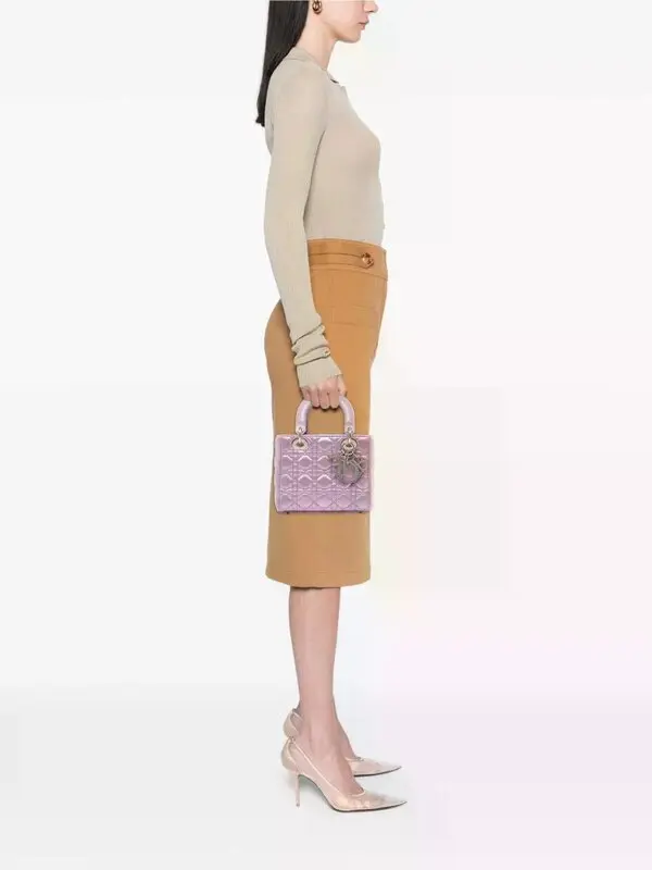 Dior Small Satin Cannage Swarovski Lady Satchel - Pink