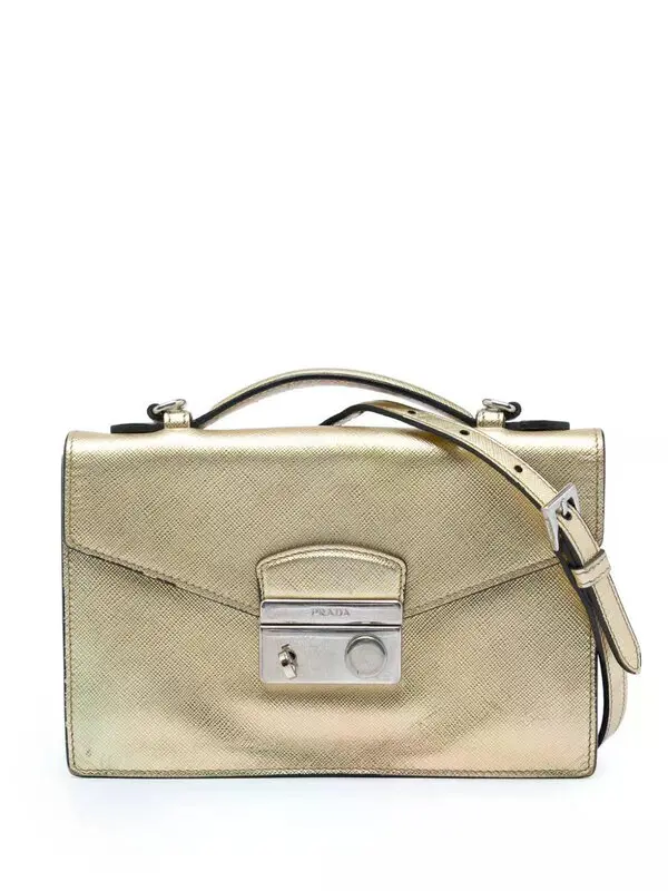 Prada 2013-2026 Saffiano Sound Lock Satchel - Gold