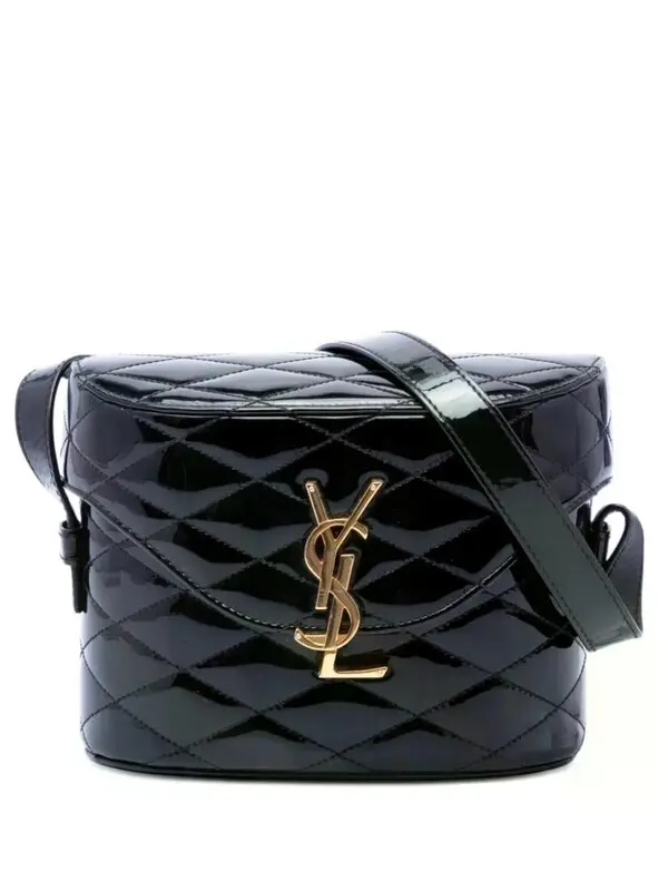Saint Laurent 2022 Quilted Patent Monogram June Box Crossbody Bag - Black