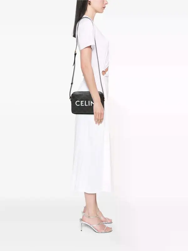 Celine Triomphe Coated Canvas Logo Crossbody Bag - Black