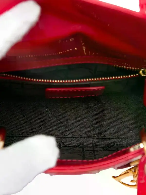 Dior Patent Cannage Lady Satchel - Red