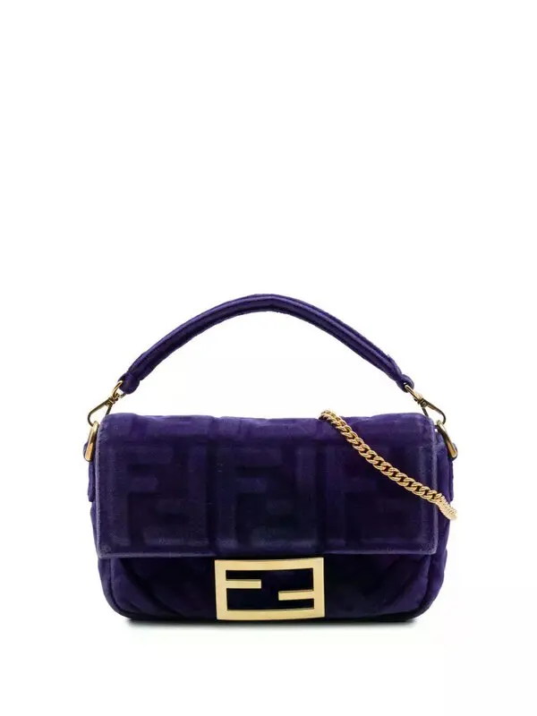 Fendi 2010-2026 Mini Zucca Embossed Velvet Baguette Satchel - Purple