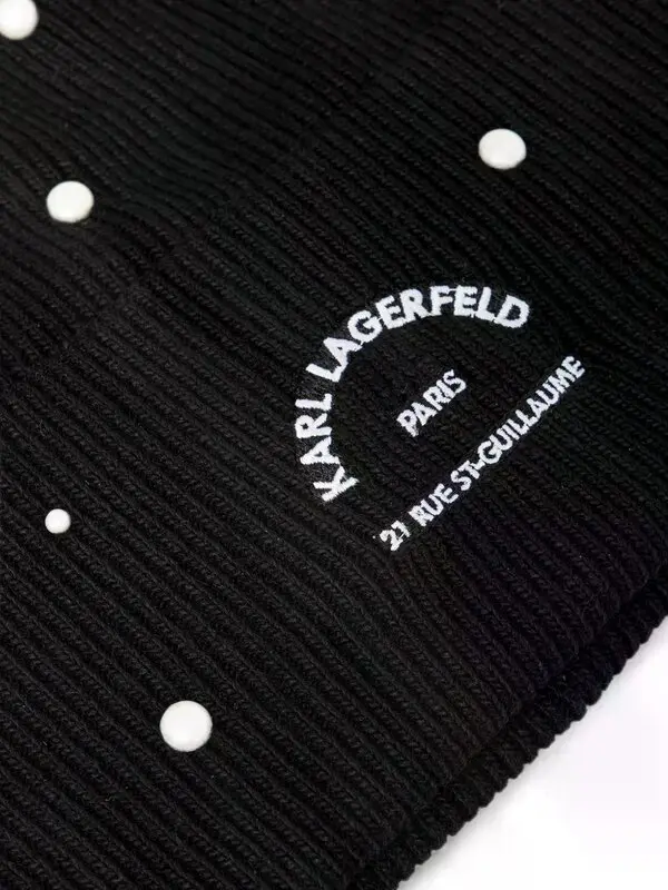 Karl Lagerfeld Pearl Embellished Beanie Hat - Black