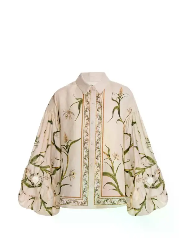 Agua Bendita Agar Azucar Floral-print Linen Shirt - White