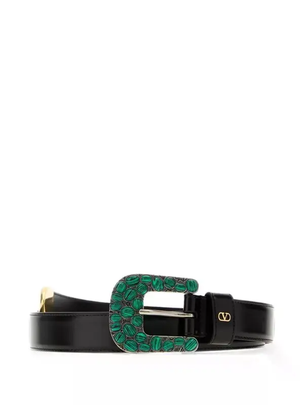 Valentino Garavani Vlogo Signature Malachite Embellished Belt - Black
