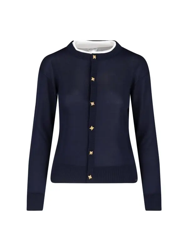 Bottega Veneta Double Cardigan In Silk Blend - Blue
