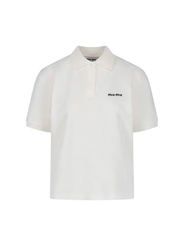 Miu Miu Cotton Long Sleeve Polo - White