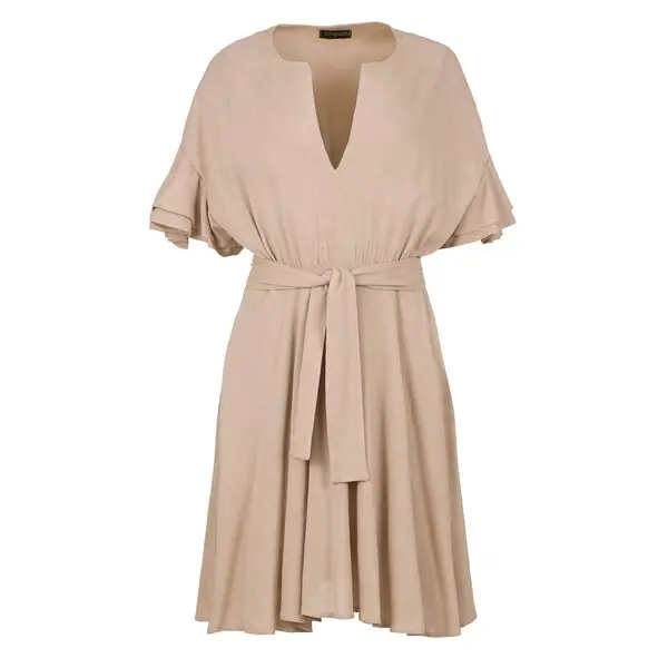 CONQUISTA Beige Dress With Ruffle Sleeves - Brown